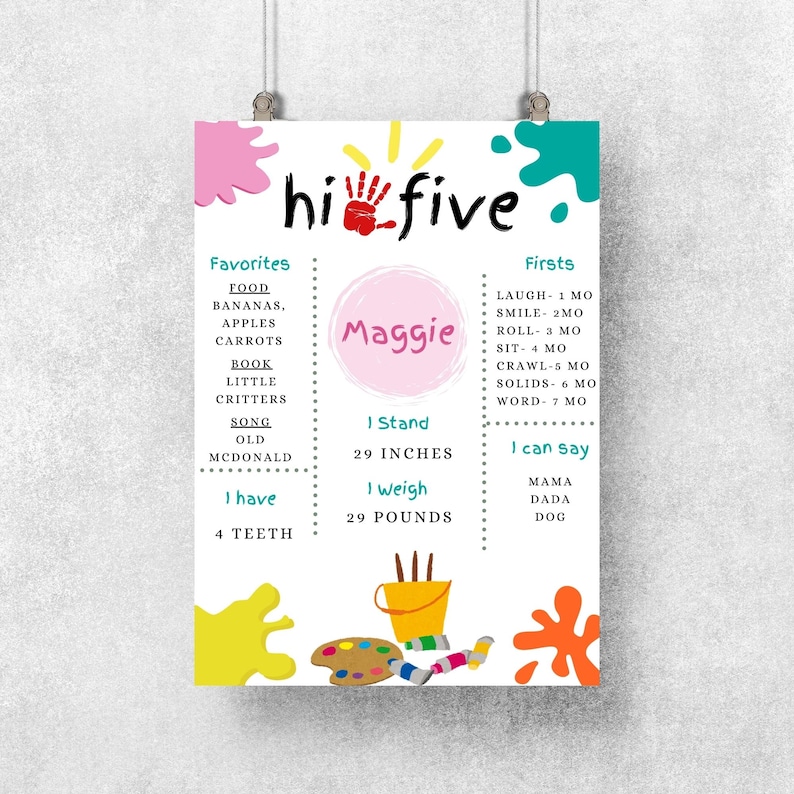 Hi-five 5th Birthday Milestone Board: Colorful Party Template (digital ...