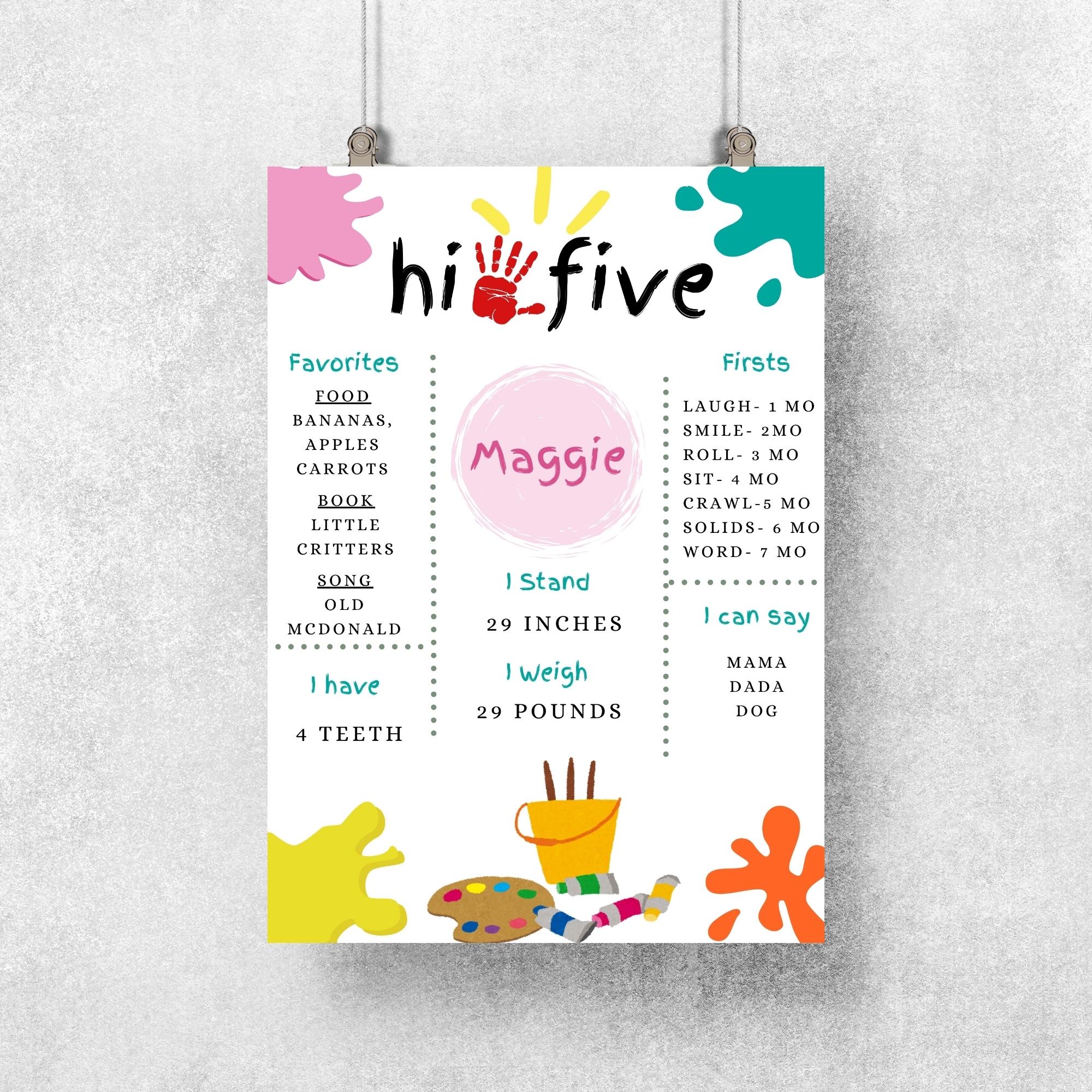 Hi-five 5th Birthday Milestone Board: Colorful Party Template (digital ...