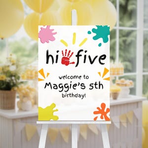 Hi-five 5th Birthday Welcome Sign, Modern Party Birthday Sign, High ...