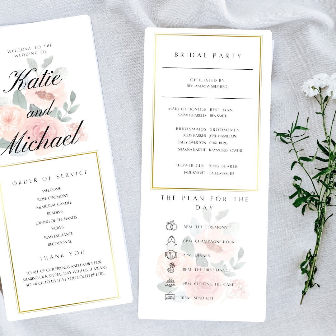 Floral Wedding Program Template: Editable Canva Design (digital ...