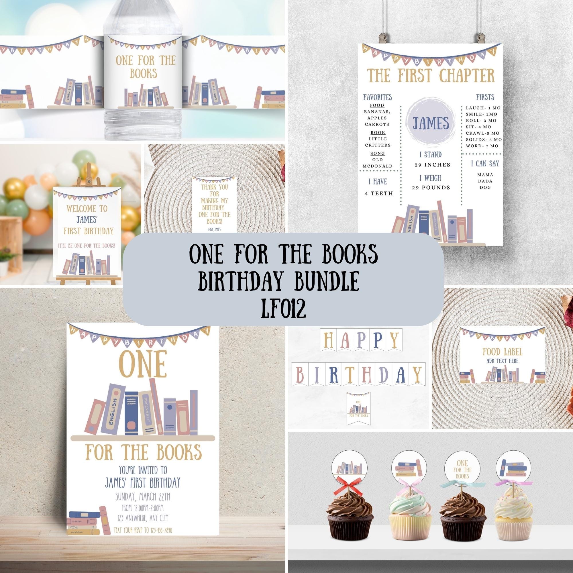 One for the Books Birthday Bundle, Customizable, Book Birthday, Edit in ...