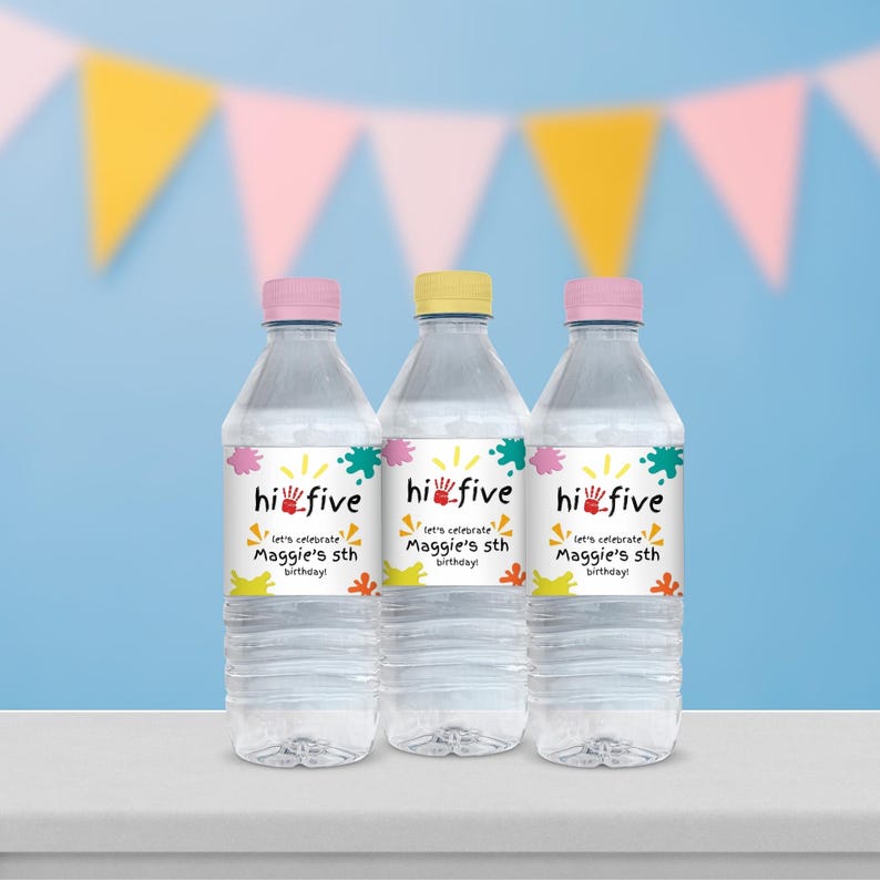 Hi-five 5th Birthday Water Bottle Label, Modern Party Water Bottle ...