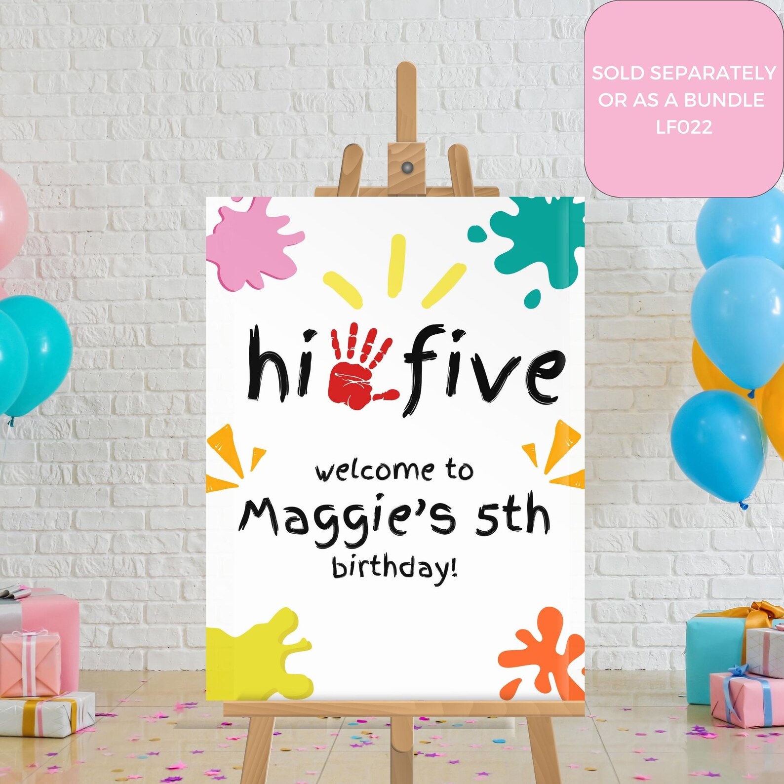 Hi-five 5th Birthday Thank You Tag: Colorful Canva Template (instant ...