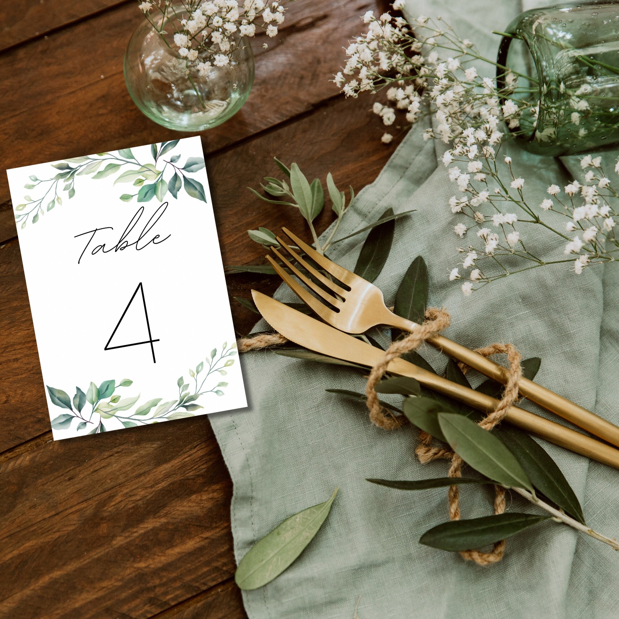 Greenery Table Numbers, Printable Table Numbers Template, Wedding ...
