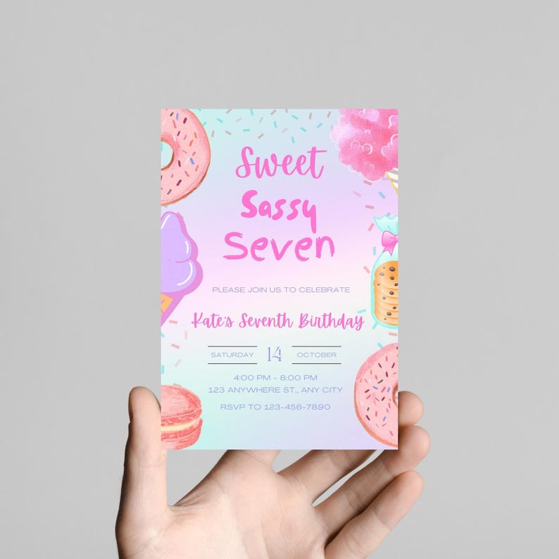 Sweet Sassy Seven Birthday Invitation: Candy Theme (instant Download ...