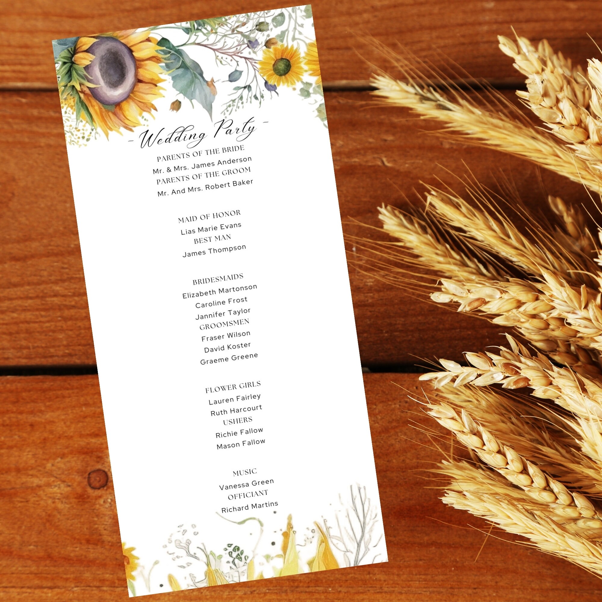 Sunflower Wedding Program, Yellow Wedding Template Digital, Personalized Wedding Program, Rustic ...