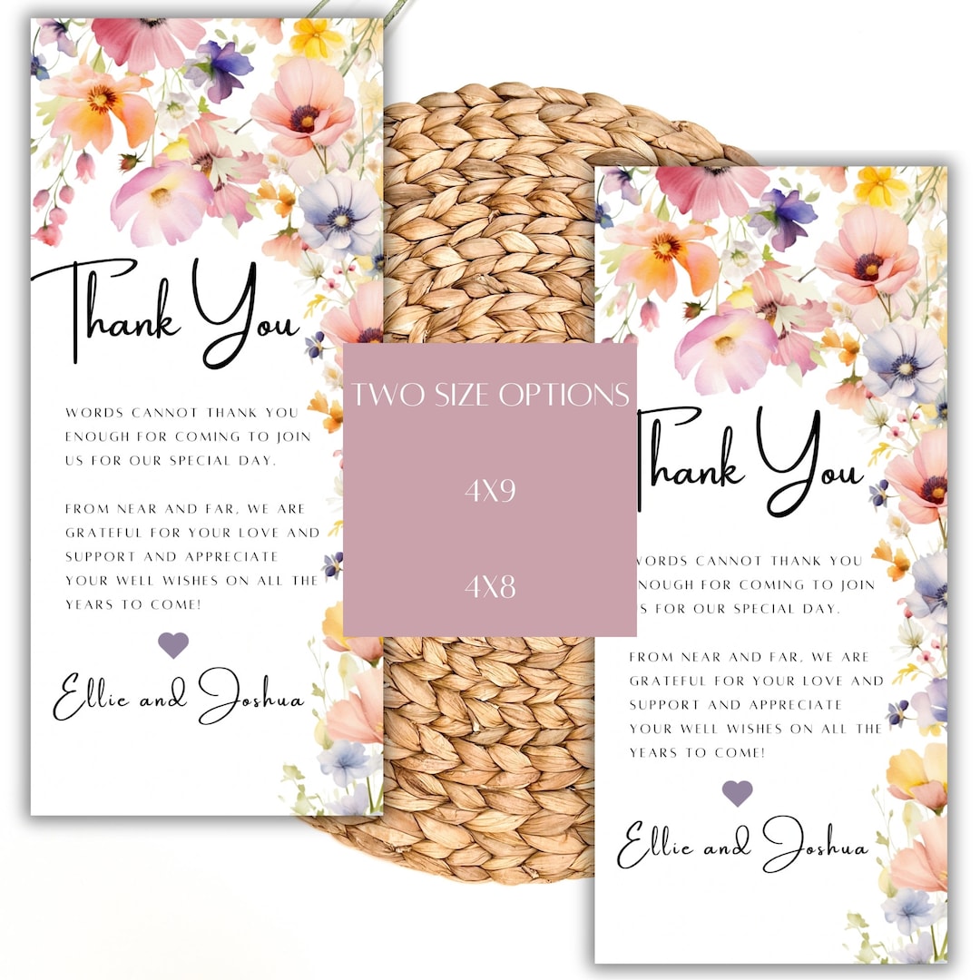 Wildflower Thank You Card Template, Thank You Card Printable, Thank You ...