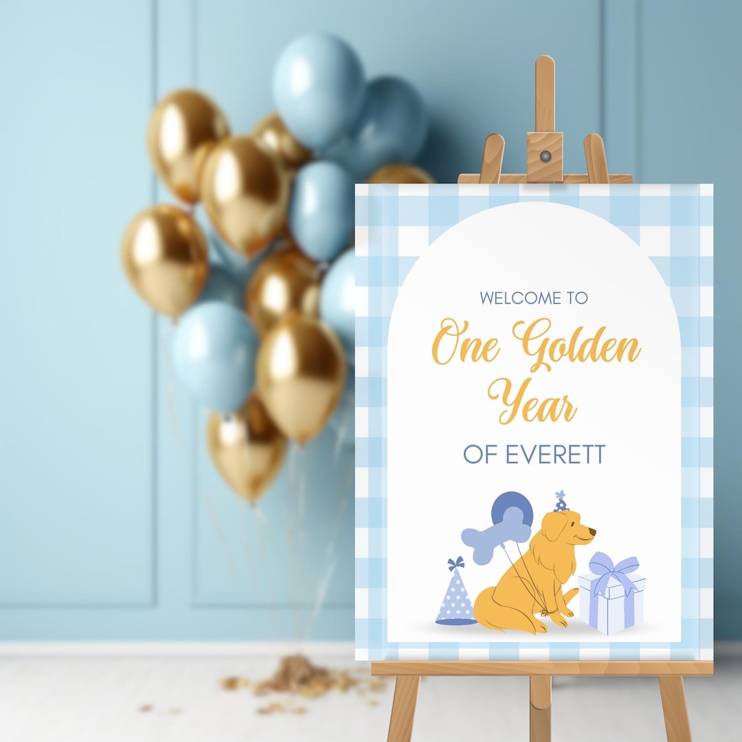 One Golden Year Birthday Welcome Sign Boy First Birthday Sign Golden ...