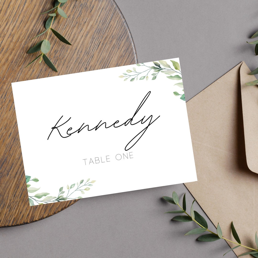 Greenery Place Card Template, Wedding Table Seat Card Download ...