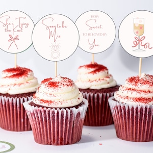 She's Tying the Knot Cupcake Toppers: Pink Bow Bridal Shower (editable ...