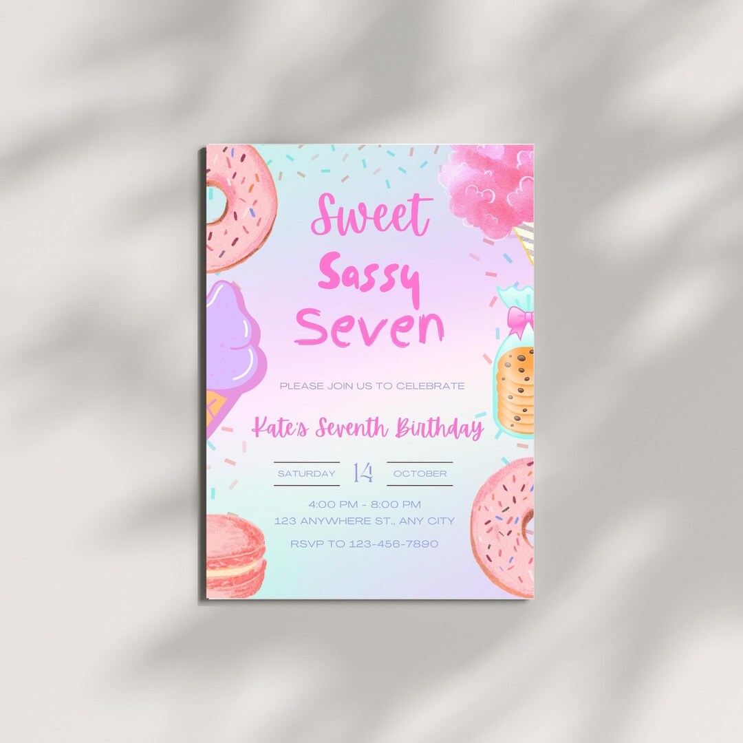 Sweet Sassy Seven Birthday Invitation: Candy Theme (instant Download ...