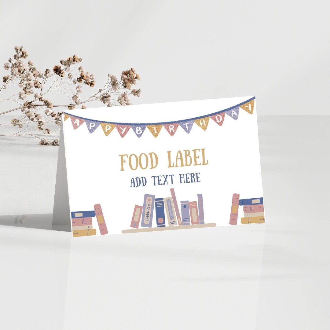 Book Birthday Food Label Template: Library Party Decoration (digital ...