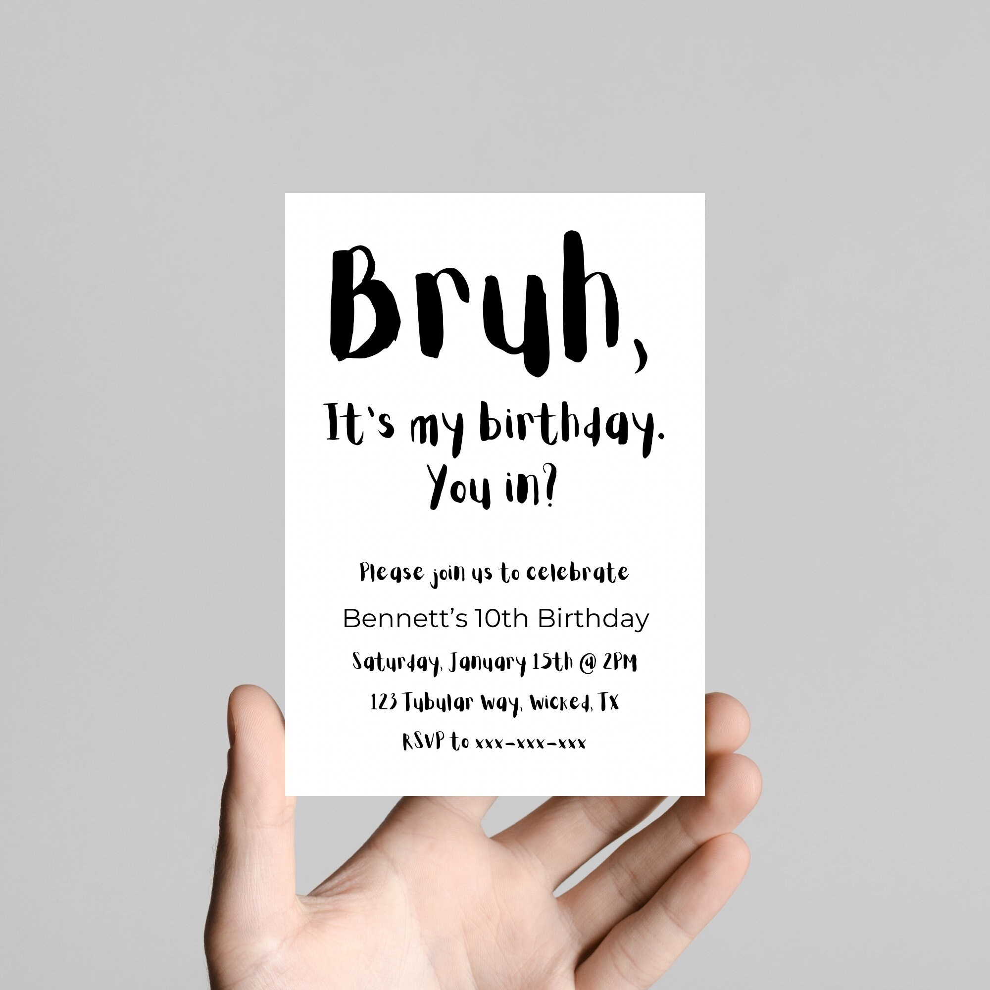Bruh Birthday Invitation: Teen Boy Party, Editable Template (digital ...