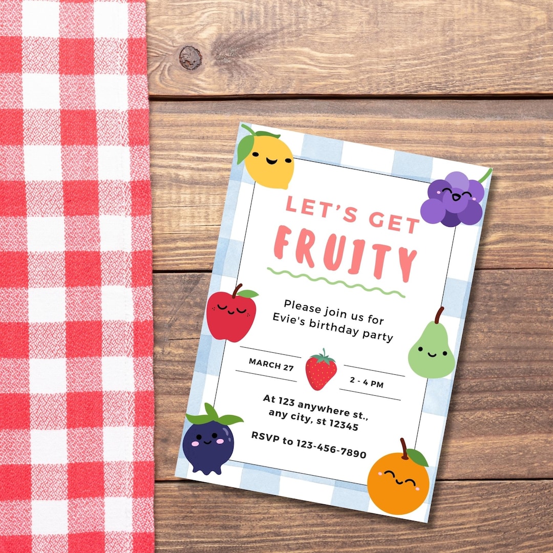 Dancing Fruit Birthday Invitation, Let's Get Fruity Birthday Invite ...