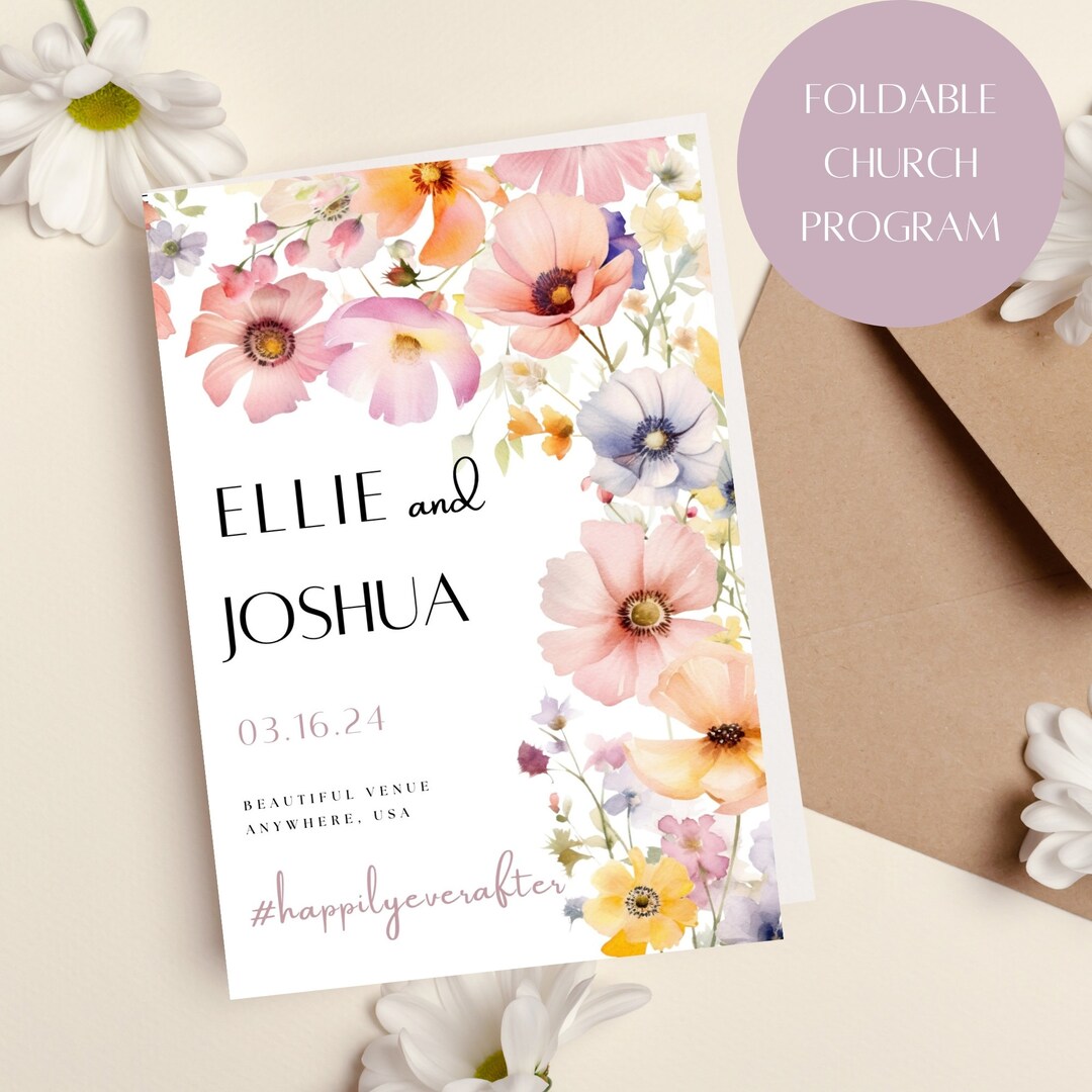 Church Wedding Program Template, Summer Wildflower Template,floral ...