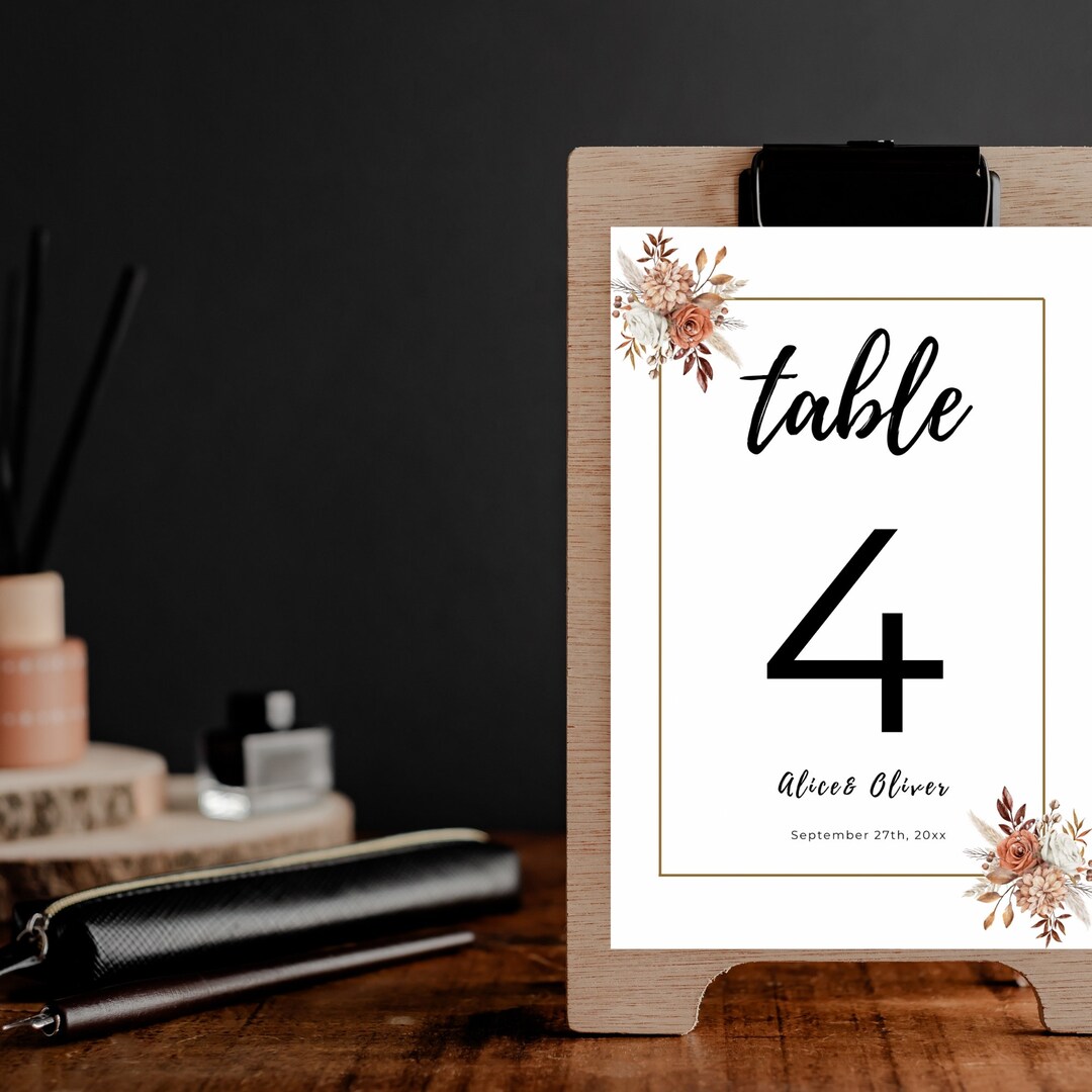 Boho Printable Table Numbers, Floral Table Number Templates, Wedding ...