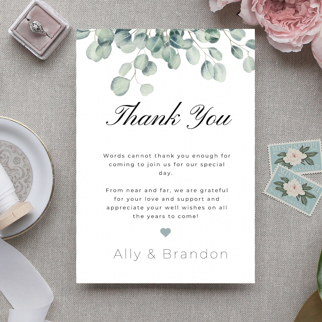 Eucalyptus Thank You Note, Wedding Thank You Note, Eucalyptus Wedding ...