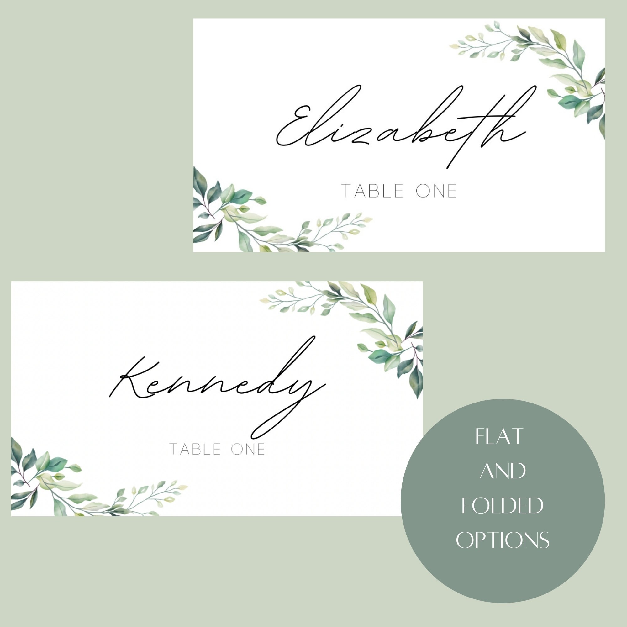 Greenery Place Card Template, Wedding Table Seat Card Download ...