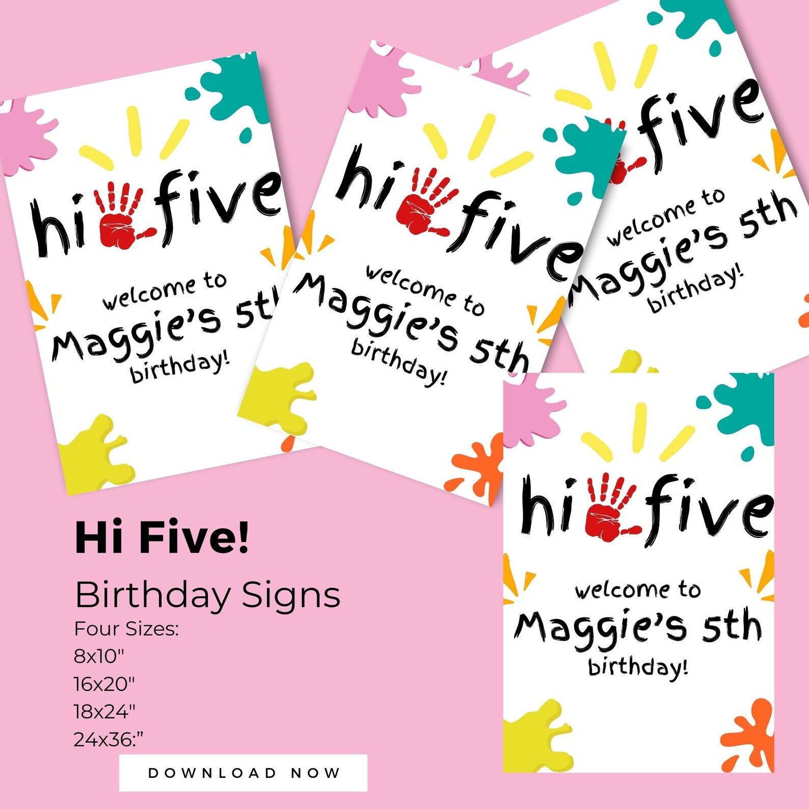 Hi-five 5th Birthday Welcome Sign, Modern Party Birthday Sign, High ...