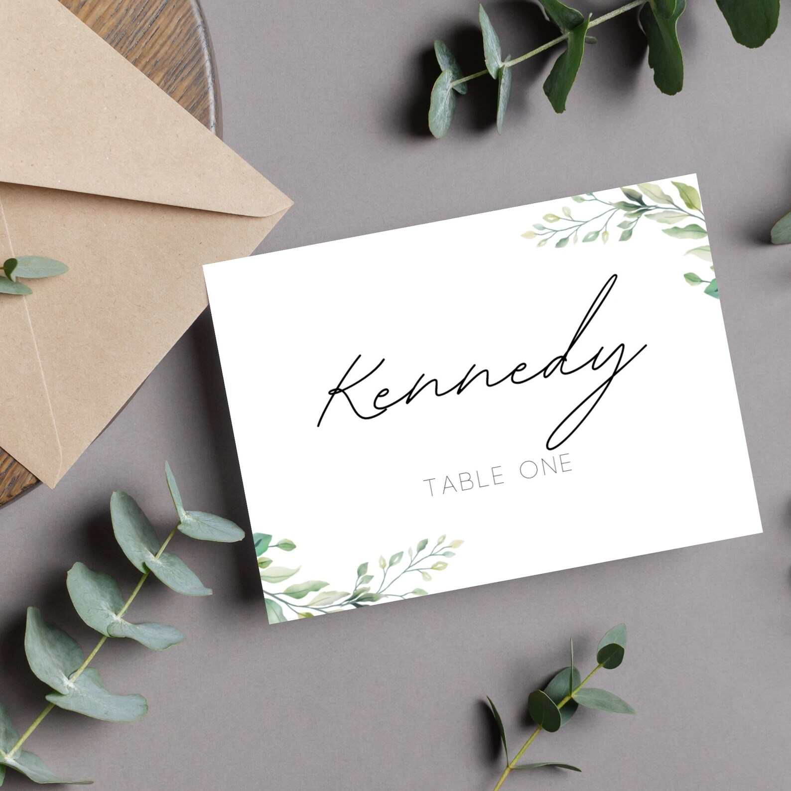 Greenery Place Card Template, Wedding Table Seat Card Download ...