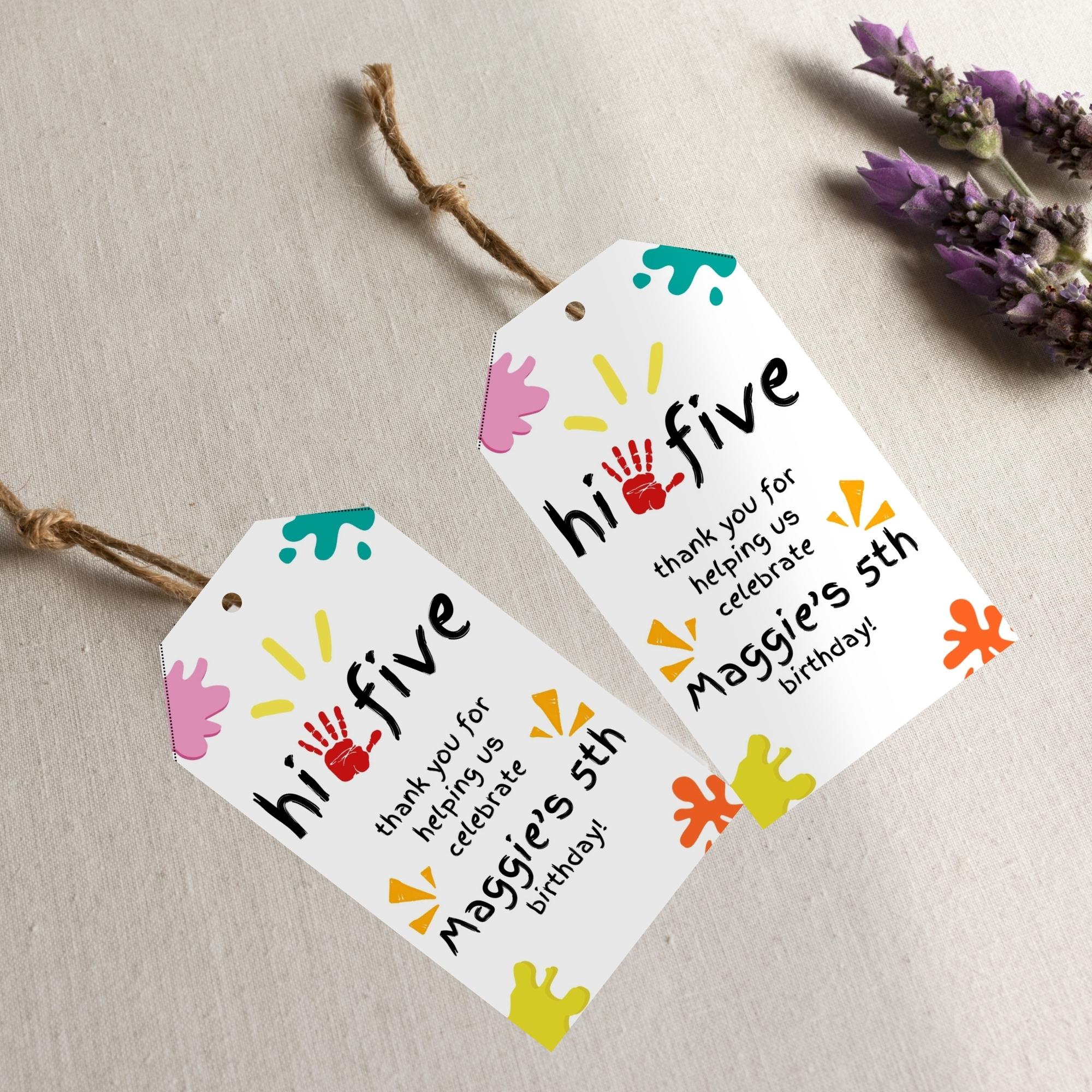 Hi-five 5th Birthday Thank You Tag: Colorful Canva Template (instant ...