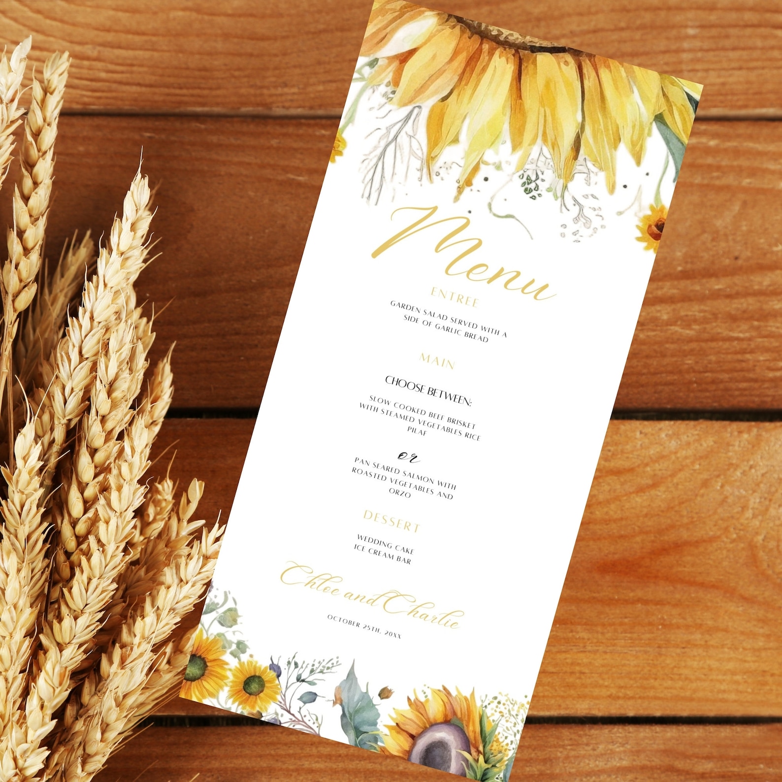 Sunflower Wedding Menu, Wedding Template Menu, Rustic Wedding, Canva ...