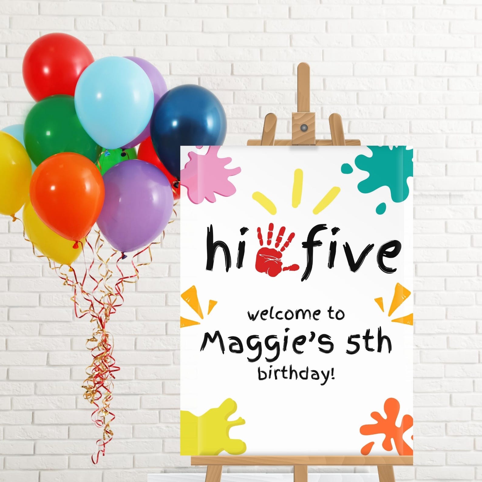 Hi-five 5th Birthday Welcome Sign, Modern Party Birthday Sign, High ...
