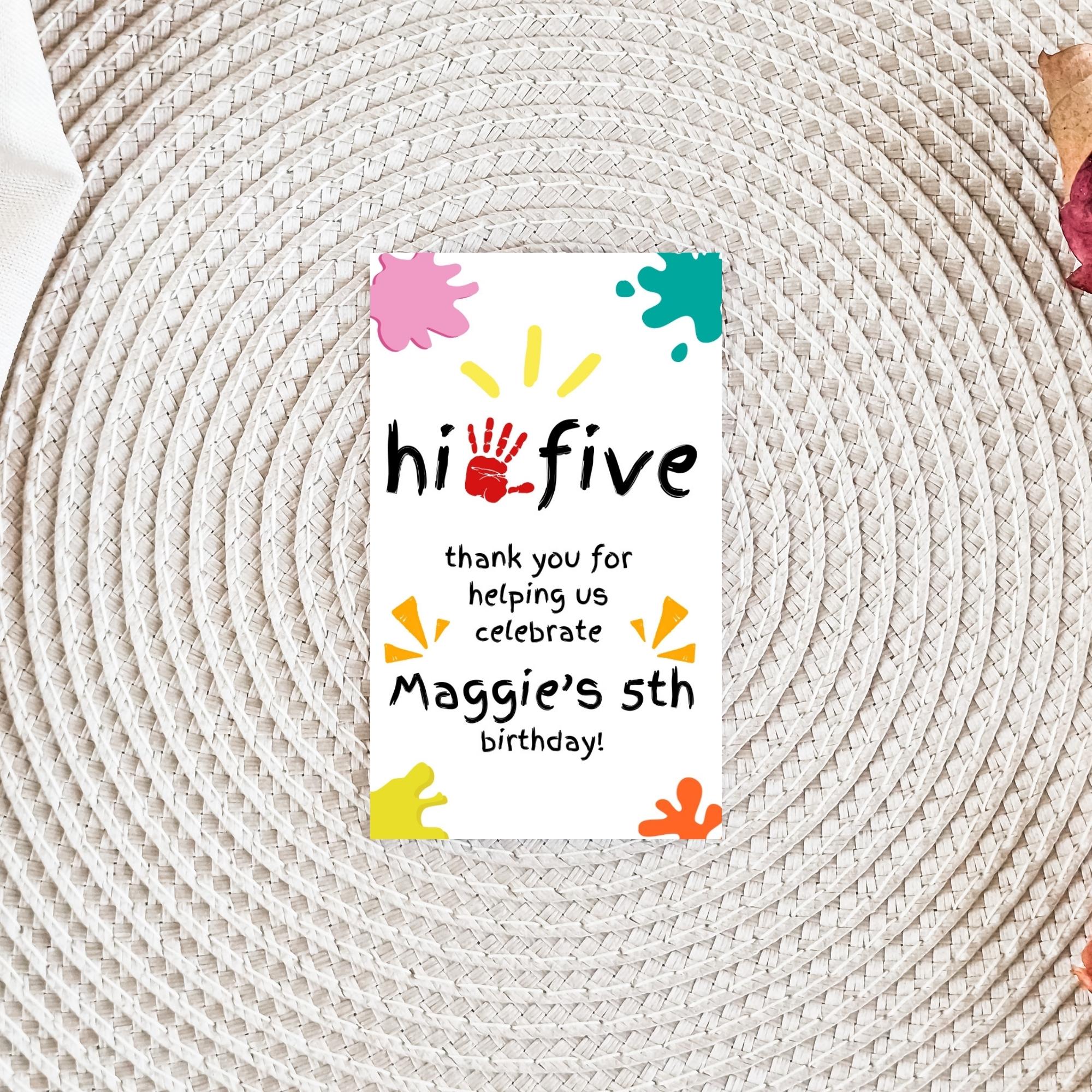 Hi-five 5th Birthday Thank You Tag: Colorful Canva Template (instant ...