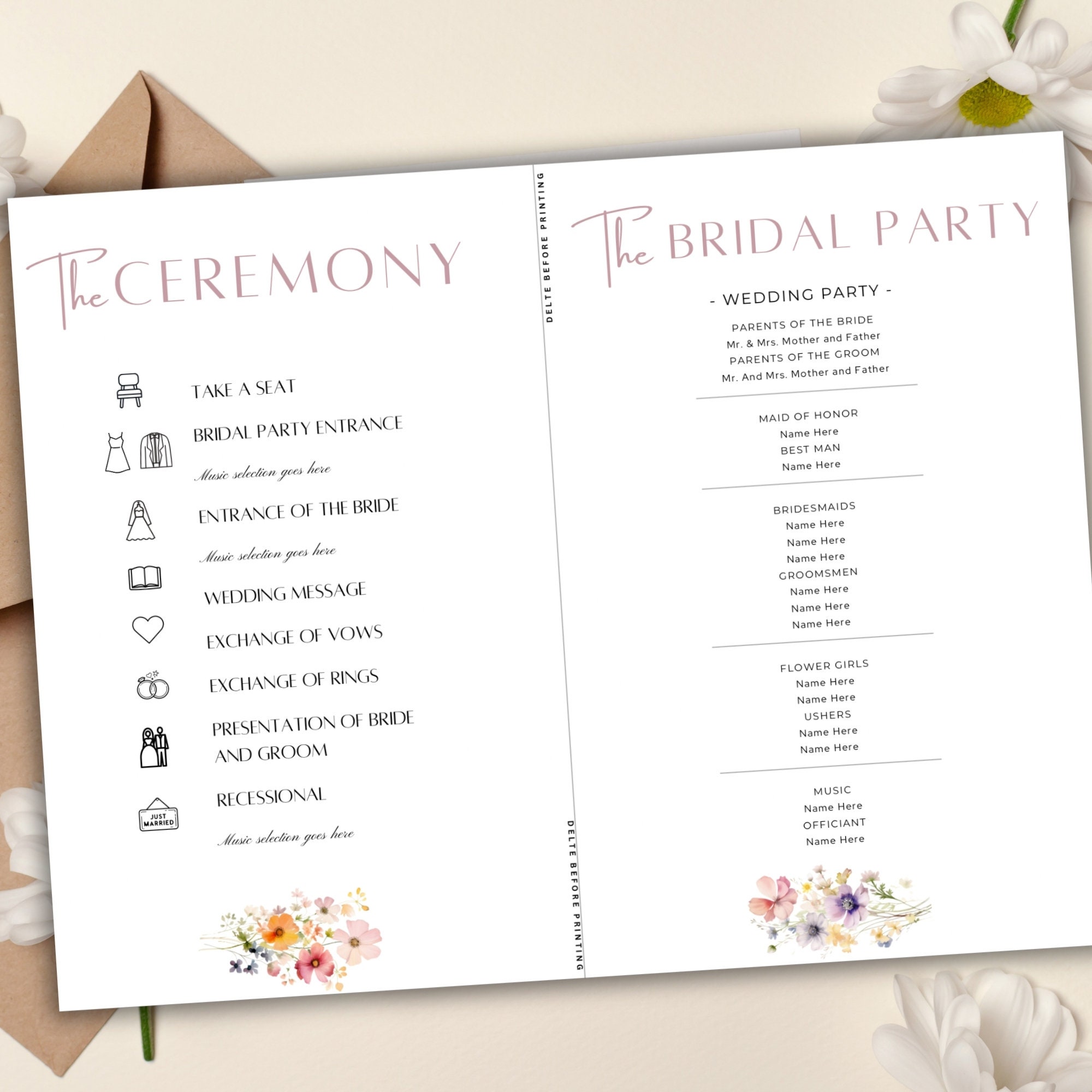 Church Wedding Program Template, Summer Wildflower Template,floral ...