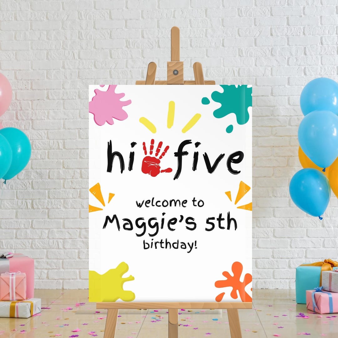 Hi-five 5th Birthday Welcome Sign, Modern Party Birthday Sign, High ...