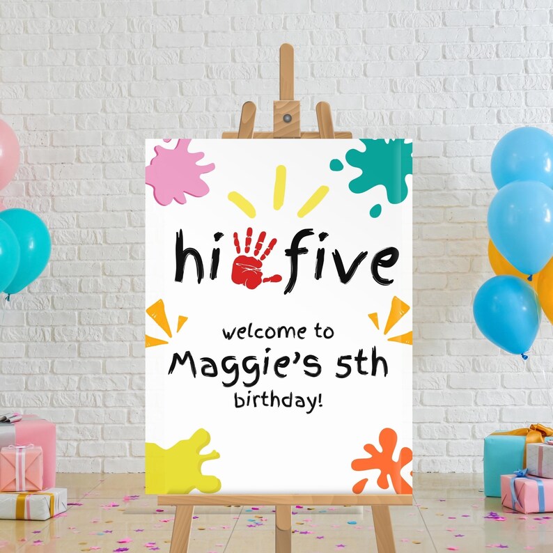 Hi-five 5th Birthday Welcome Sign, Modern Party Birthday Sign, High ...