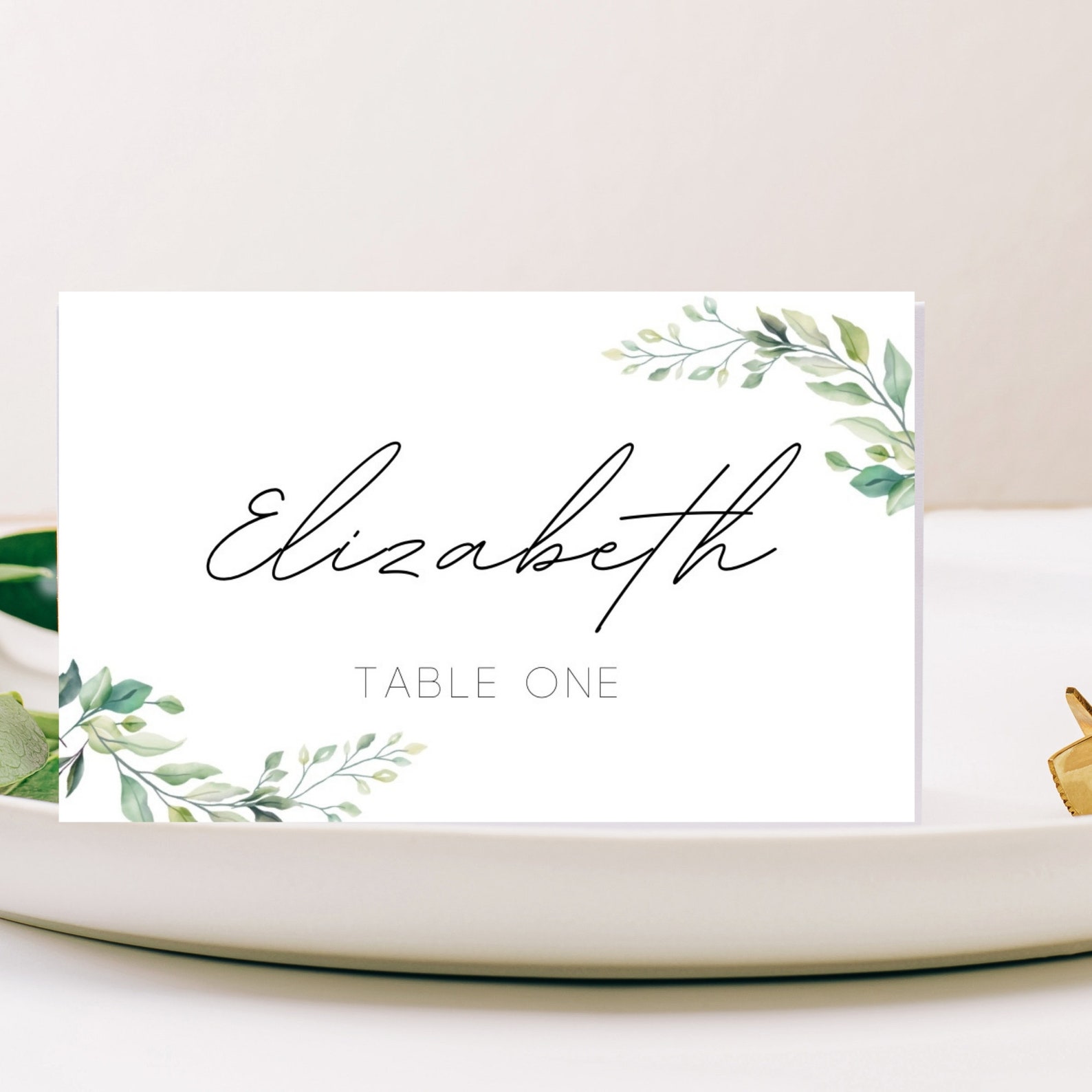 Greenery Place Card Template, Wedding Table Seat Card Download ...