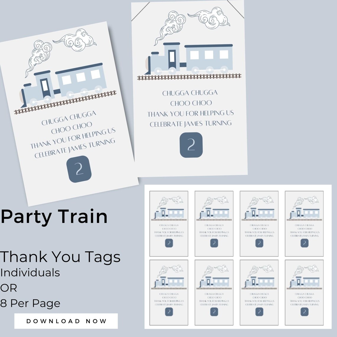 Train 2nd Birthday Thank You Tag: Printable Party Favor (digital ...
