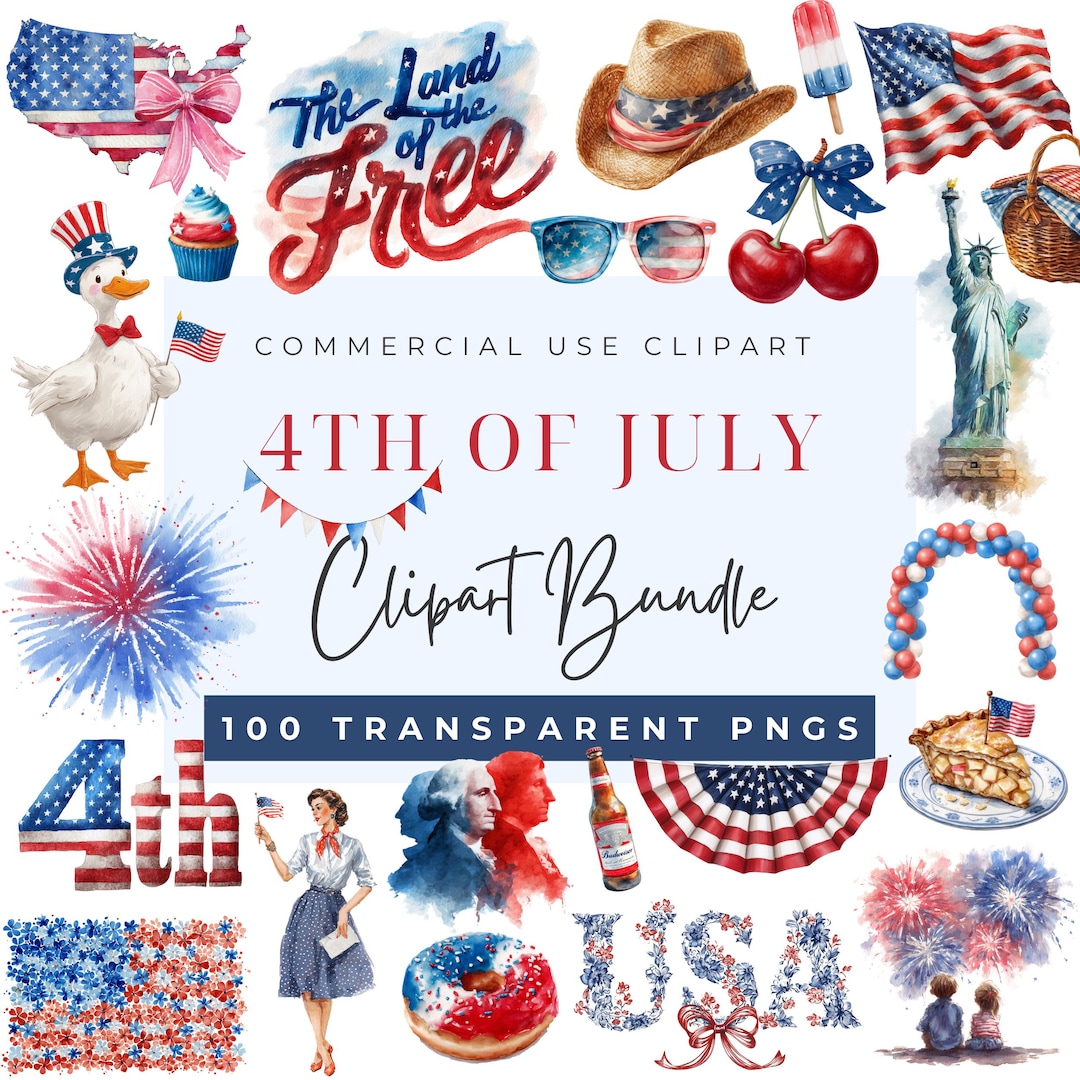 Watercolor 4th of July Clipart USA Independence Day Clipart 1776 PNG ...