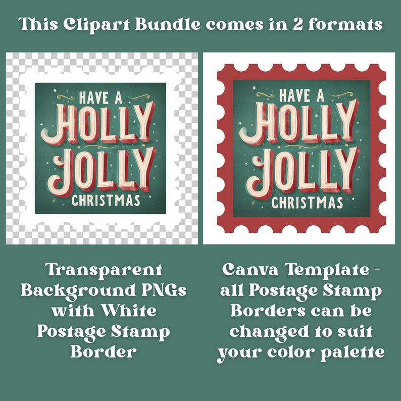 Vintage Christmas Postage Stamp PNG Bundle Vintage Christmas Clipart ...