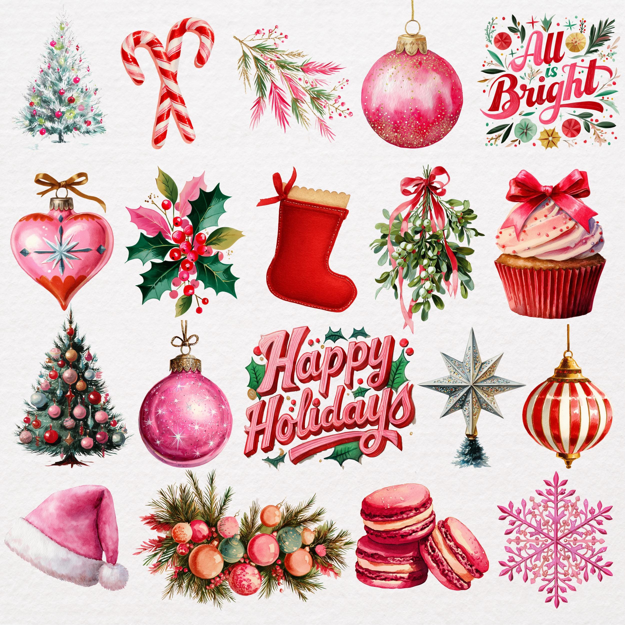 110 High-quality Vintage Christmas Clipart Bundle, Retro Xmas Images ...