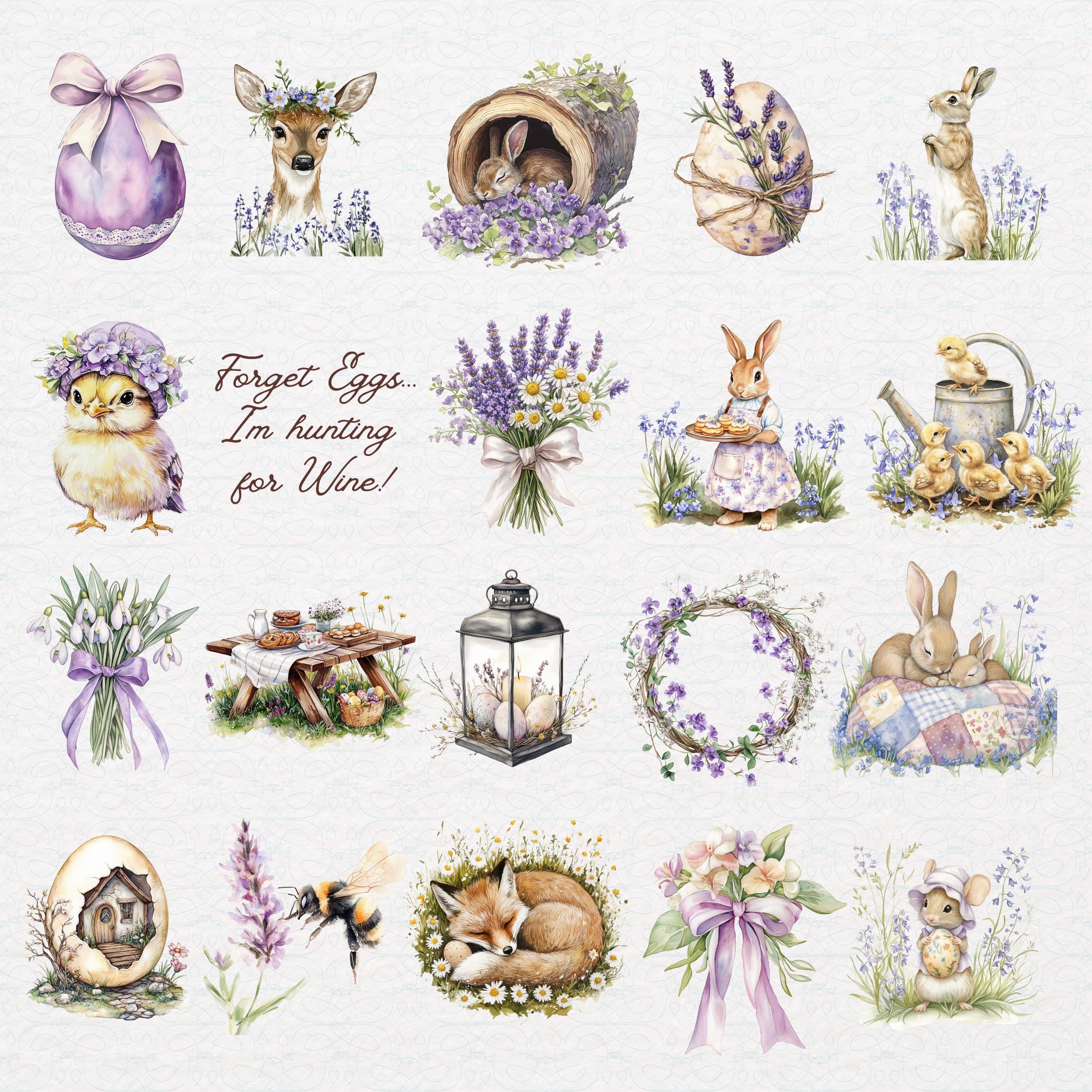 Watercolor Easter Clipart Bundle: Springtime Bunny, Eggs (100 PNG Files ...