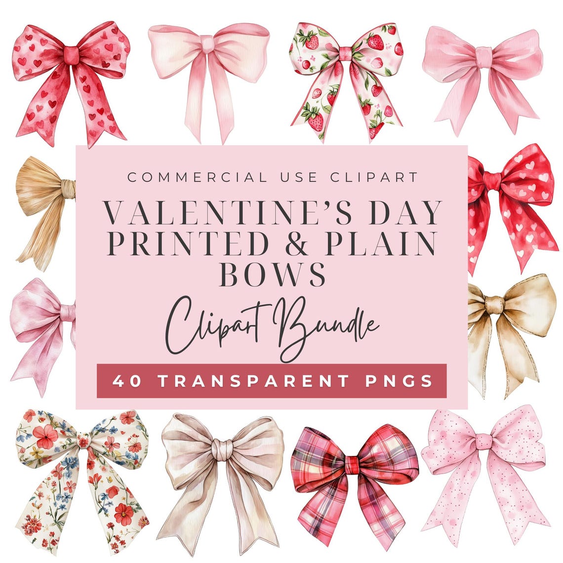 Valentine's Day Bows Clipart Bundle: Watercolor Ribbon Designs (PNG) - Etsy
