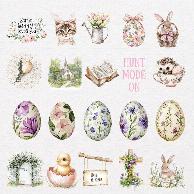 Watercolor Easter Clipart Bundle: Springtime Bunny, Eggs (100 PNG Files ...