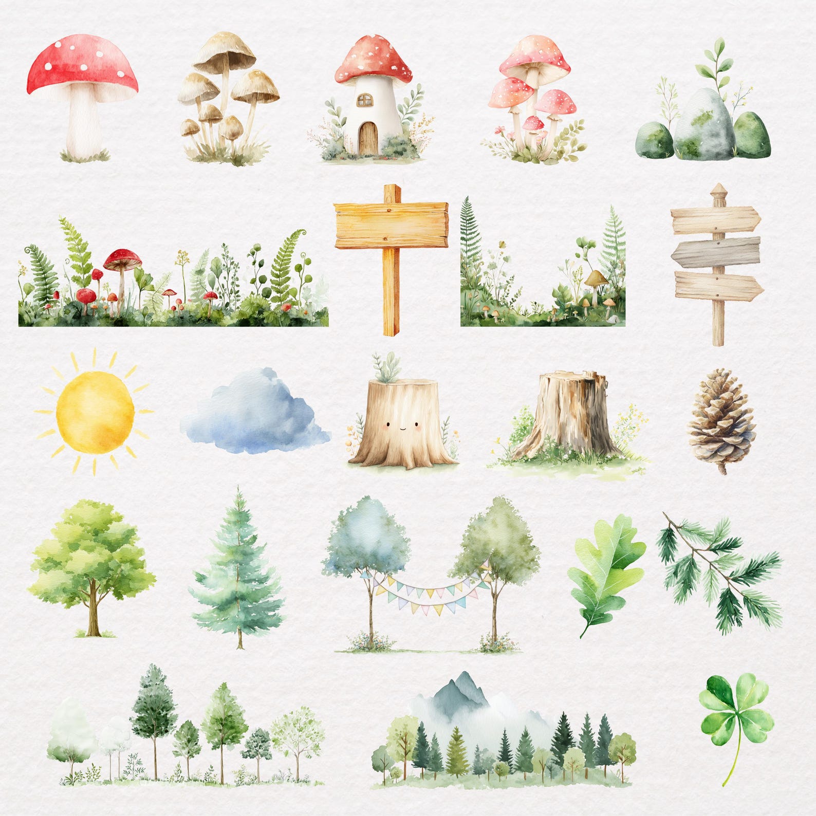 Watercolor Woodland Clipart Bundle Cute Forest Animal PNG Nursery ...