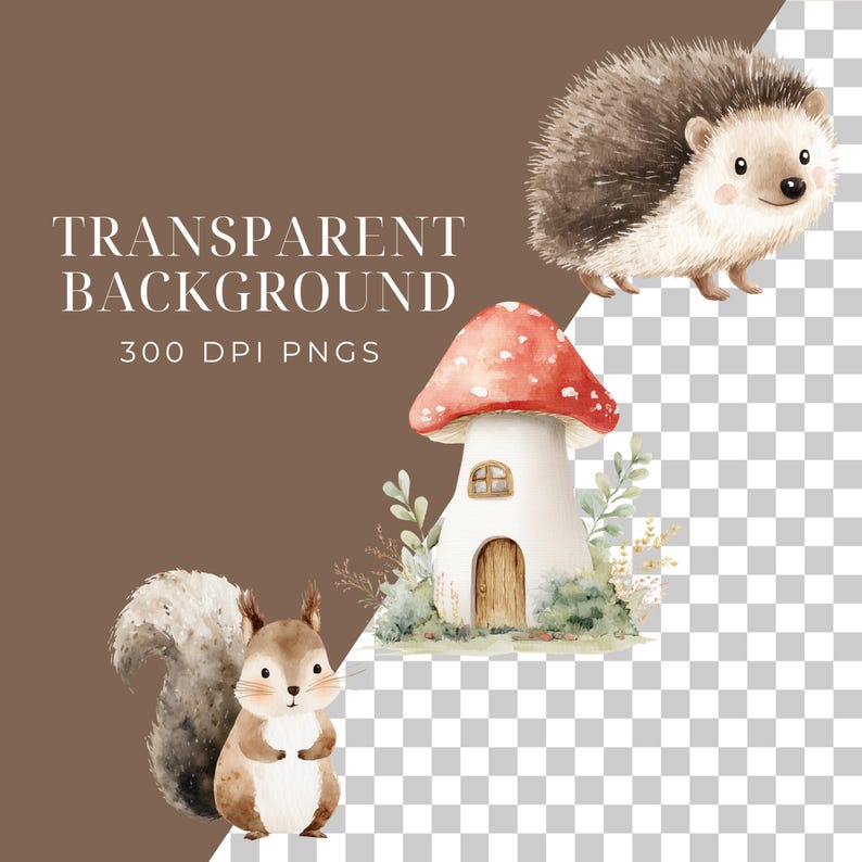 Watercolor Woodland Clipart Bundle Cute Forest Animal PNG Nursery ...