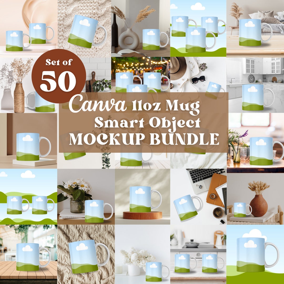 11oz White Mug Mockup Bundle Canva Drag and Drop Lifestyle Home Set of ...