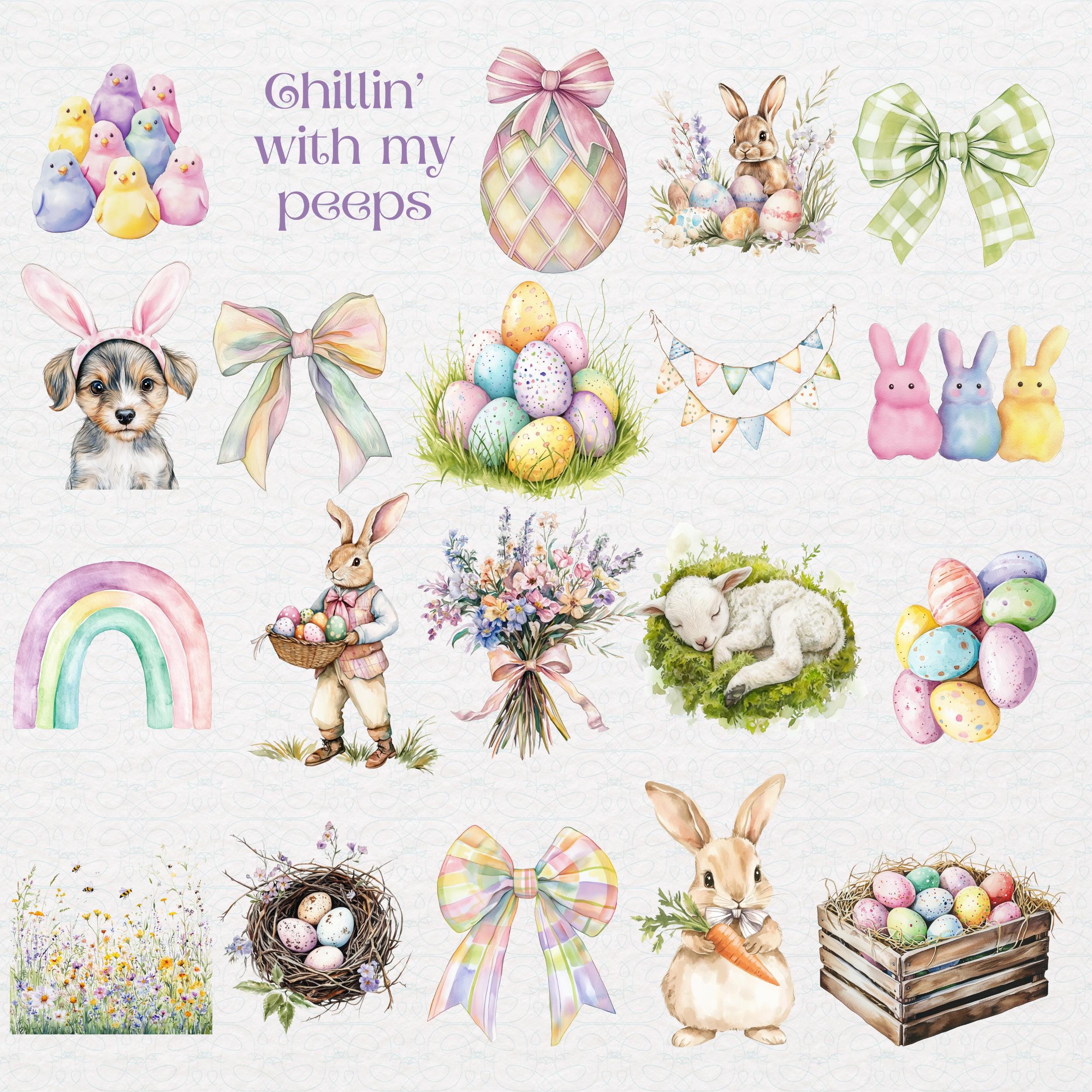 Watercolor Easter Clipart Bundle: Springtime Bunny, Eggs (100 PNG Files ...