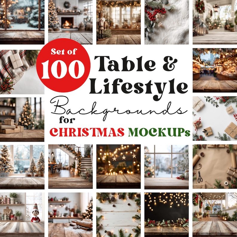 100 Christmas Backgrounds for Mockups Holiday Digital Backdrop ...