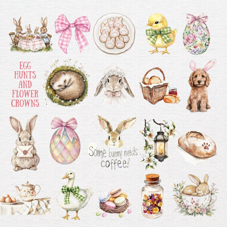 Watercolor Easter Clipart Bundle: Springtime Bunny, Eggs (100 PNG Files ...