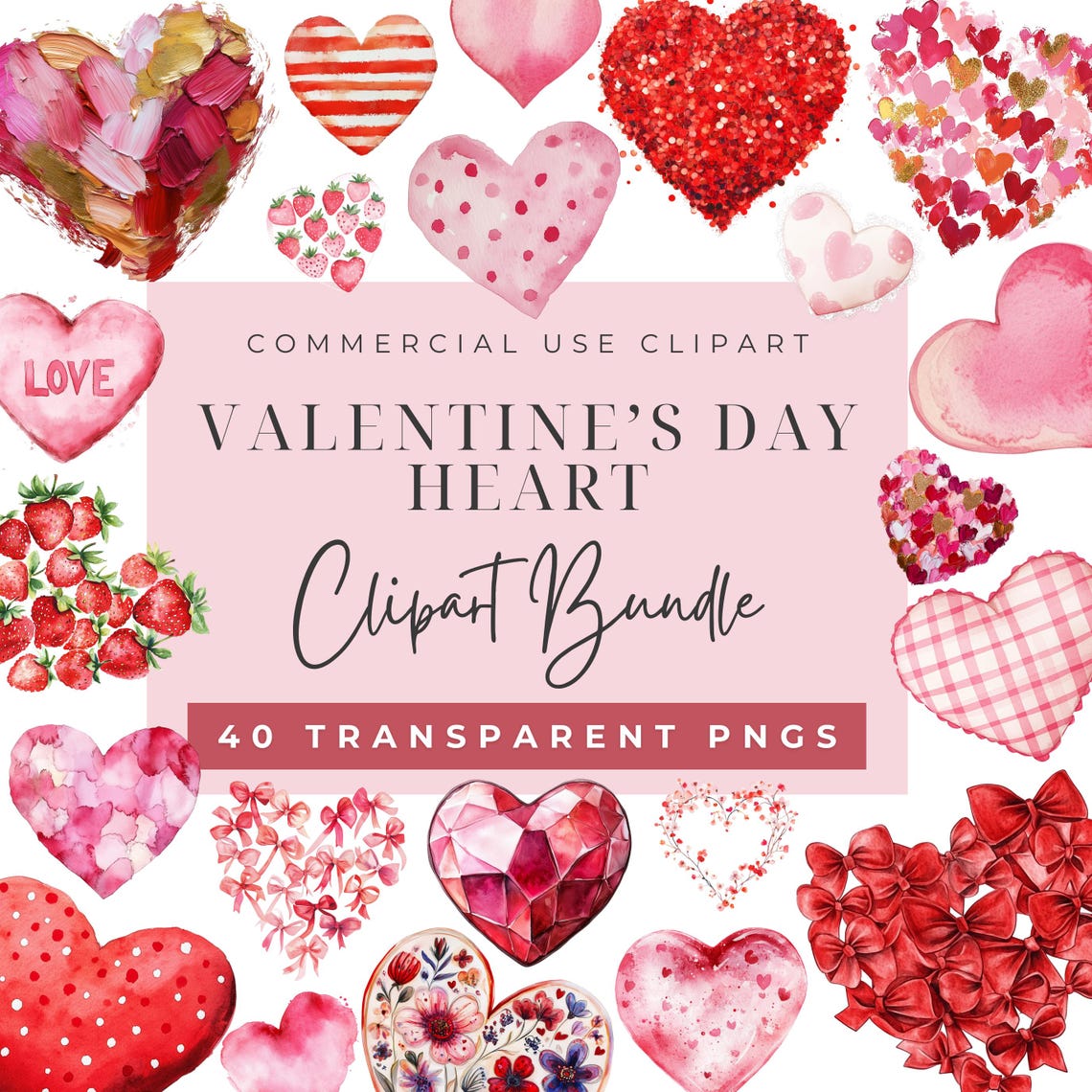 Watercolor Heart Clipart, Valentines Day Clipart, Sweet Valentine ...