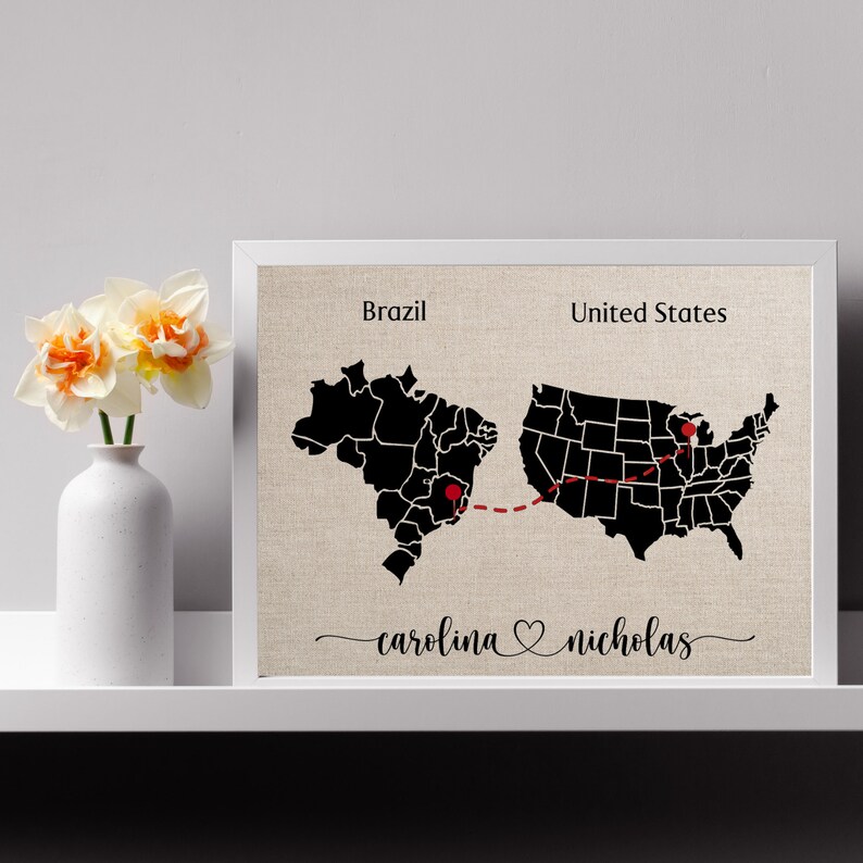 Personalized Love Map, Two Countries Linked Map, Country Map - Etsy