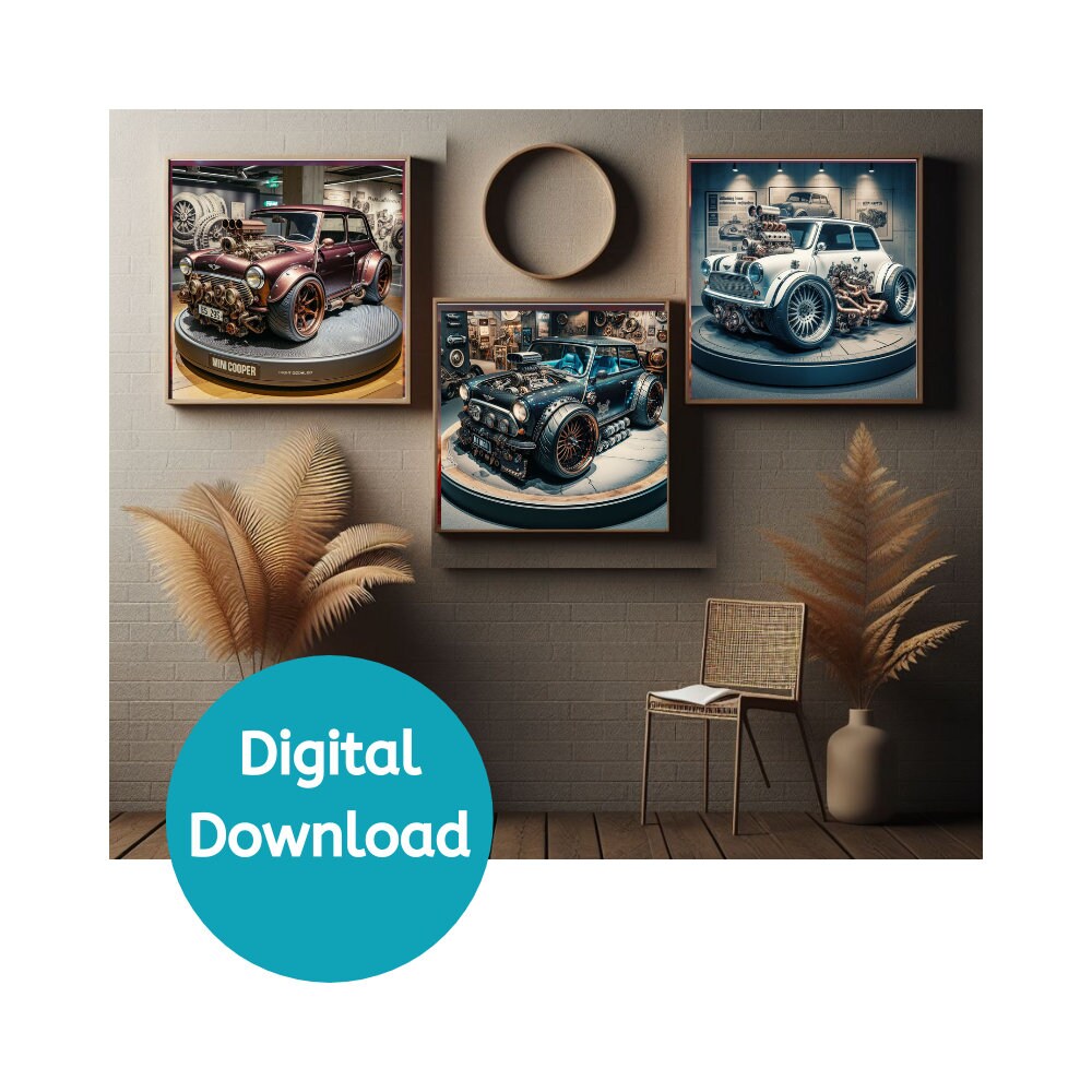 Bundle Steampunk-themed Mini Cooper Hot Rods, Downloadable Digital Wall ...