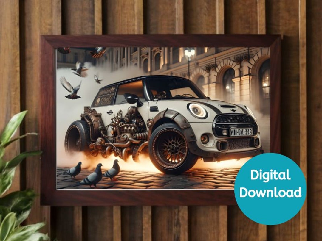 Steampunk Mini Cooper Wall Poster, Digital Art, Downloadable, Wall ...