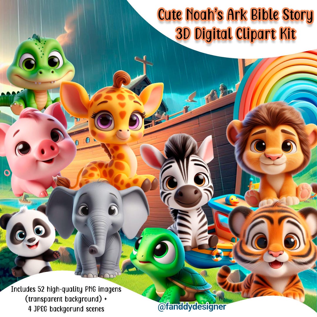 Noah’s Ark Bible Story Clipart 3D | 52 PNG Transparent Files + 4 ...